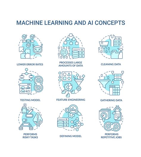 machine learning and ai turquoise concept icons set artificial