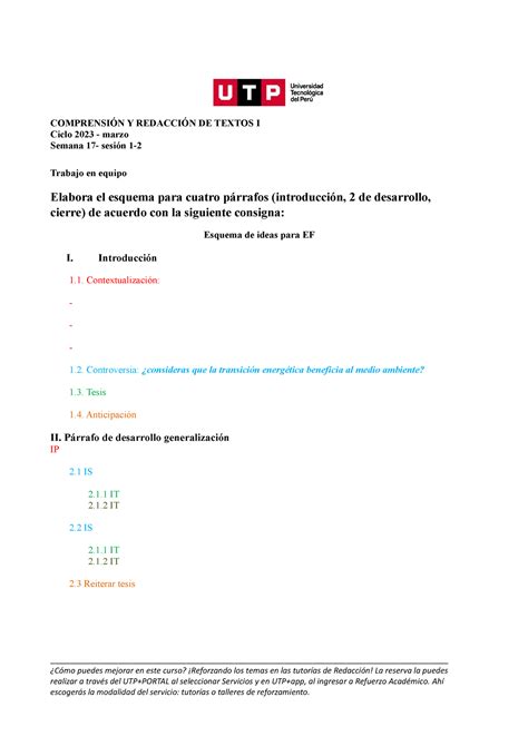 S17 s1 s2 Esquema para Examen Final 2023 COMPRENSIÓN Y REDACCIÓN DE
