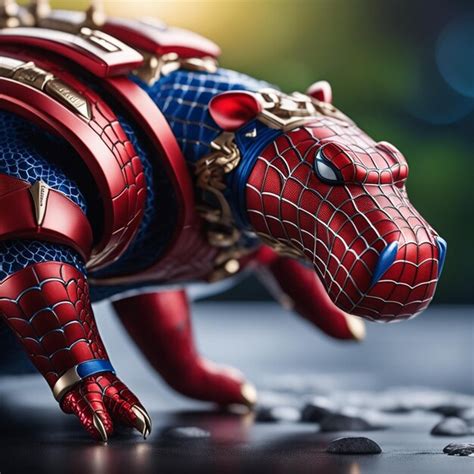 Premium Ai Image Robotic Hippo Wearing Spider Man Suit Full Body Shot