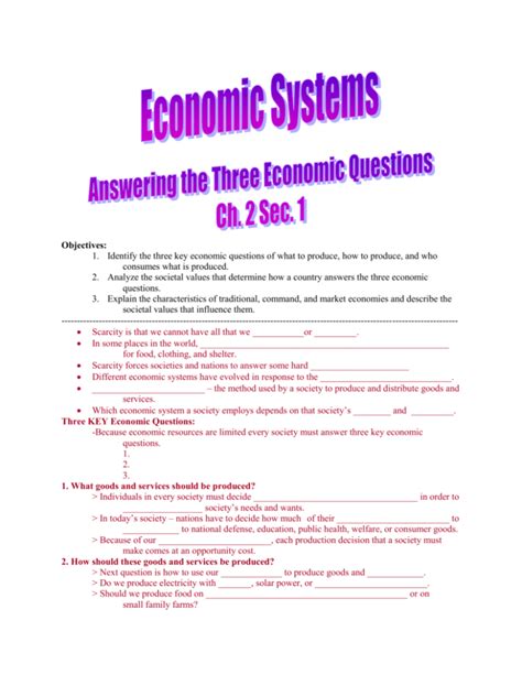 Economic Systems Answering The Three Economic Questions