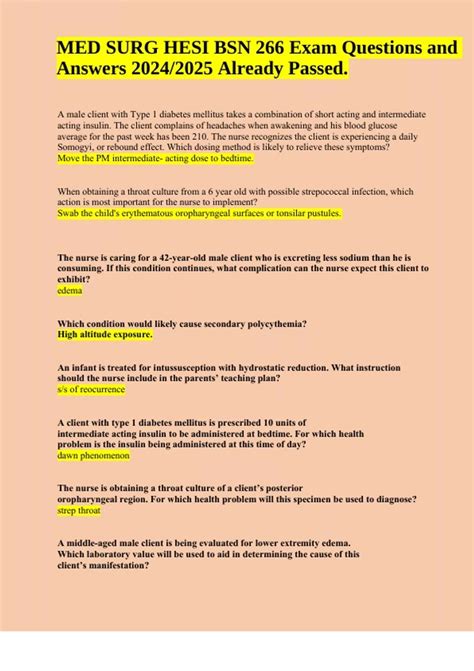 Med Surg Hesi Bsn 266 Practice Questions And Answers Med Surg Hesi Bsn