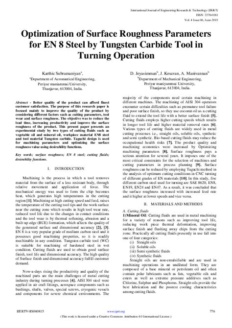 Pdf Optimization Of Surface Roughness Parameters For En 8 Steel By Tungsten Carbide Tool In