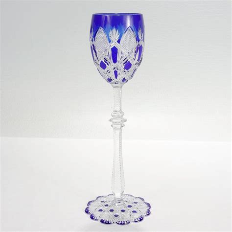 Baccarat Tsarczar Cobalt Blue Cut To Clear Glass Wine Goblet Or Stem