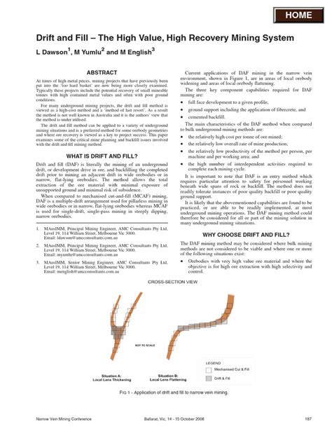 Drift And Fill The High Value High Recovery Mining System Pdf