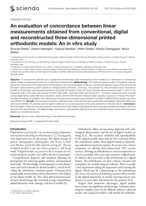 Pdf An Evaluation Of Concordance Between Linear Measurements Obtained