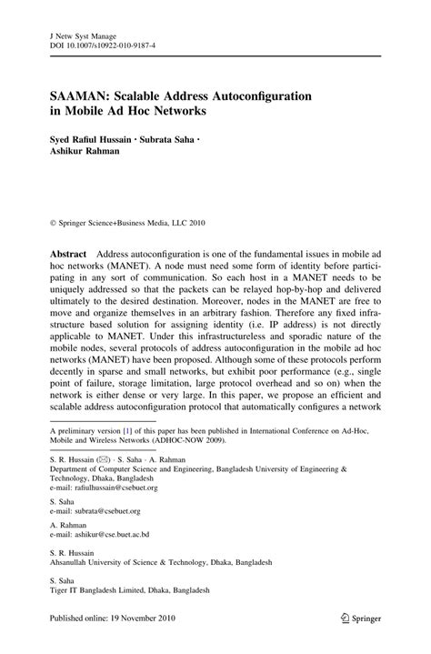 pdf saaman scalable address autoconfiguration in mobile ad hoc networks