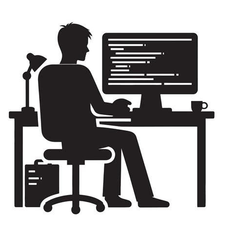 Silhouette Programmer Work On Their Computer In Office 52434839 Vector