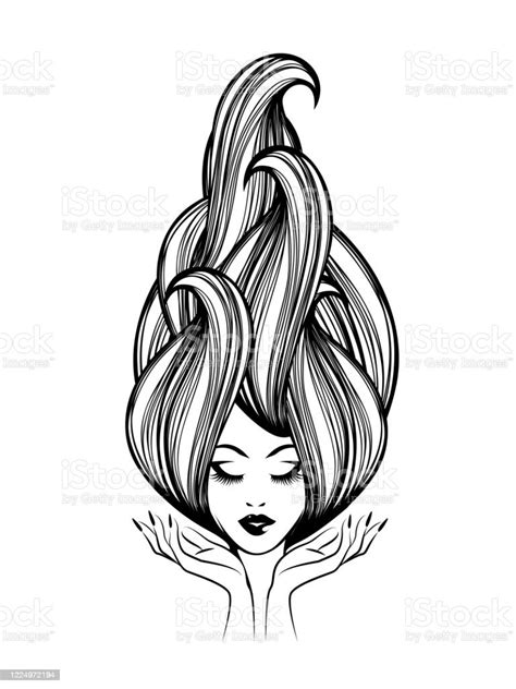 길고 물결 모양의 헤어 스타일 우아한 메이크업과 매니큐어와 아름다운 여자 아름다움 헤어 살롱과 네일 스튜디오 벡터 일러스트 레이션 여자에 대한 스톡 벡터 아트 및 기타