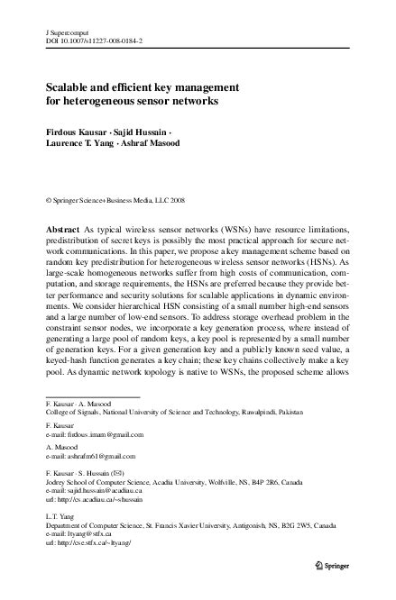Pdf Scalable And Efficient Key Management For Heterogeneous Sensor