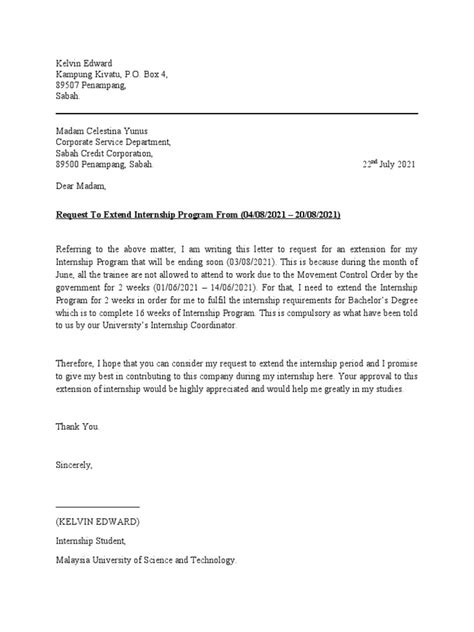 Letter Of Internship Extension Kelvin Edward Pdf
