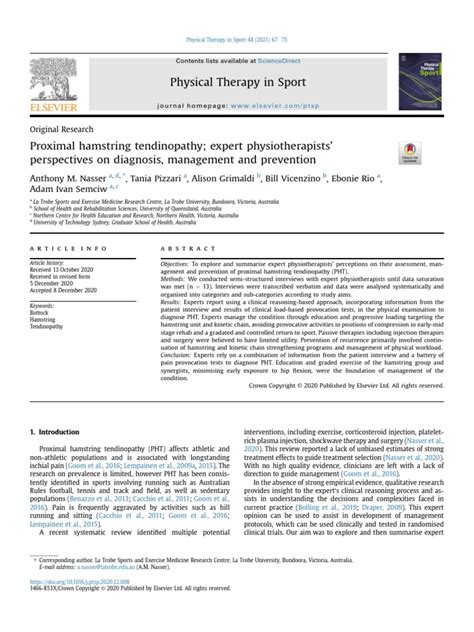 Proximal Hamstring Tendinopathy Expert Physiotherapists Perspectives