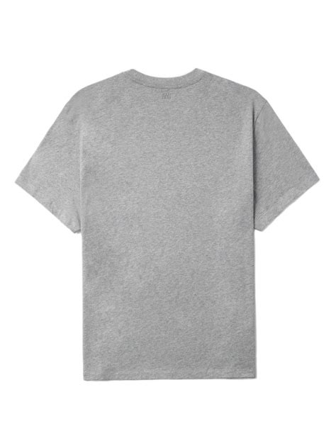 AMI Paris Logo Embroidered Cotton T Shirt Grey FARFETCH