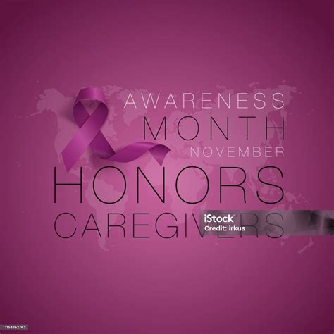 명예 간병인 국가 가족 보호자의 달 서 예 포스터 디자인입니다 매 실 리본은 암 간병인에 게 인식을 제공 합니다 11 월은 간병인 인식의 달입니다 벡터 일러스트 11월에