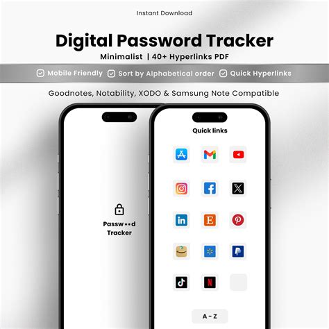 digital password tracker alphabetical password tracker password book goodnotes notability