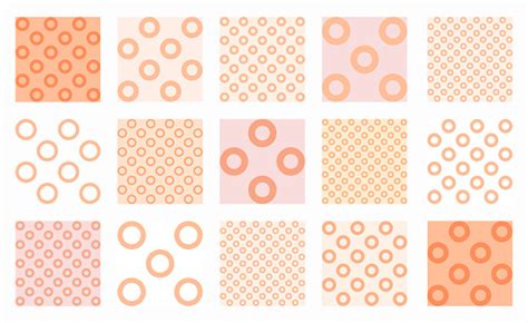 Peach Fuzz의 부드럽고 매끄러운 벡터 패턴은 다양한 그리드 스타일의 고리와 원을 특징으로 합니다 부드러운 배경 직물 배경 화면 및 미니멀하고 따뜻한 미학의 프로젝트에