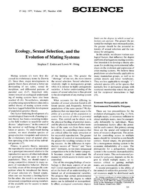 Pdf Ecology Sexual Selection And The Evolution Of Mating Systems Dokumentips
