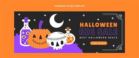손으로 그린 평면 할로윈 소셜 미디어 표지 템플릿 무료 벡터
