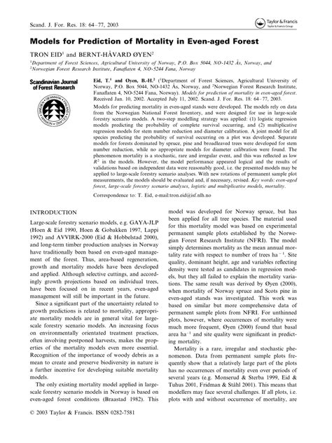 PDF Models For Prediction Of Mortality In Even Aged Forest
