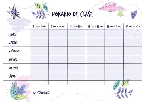 Plantilla De Horario Semanal Pdf