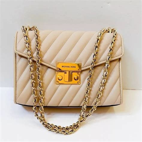 Michael Kors Rose Medium Flap Chain Shoulder Crossbody Bag Buff