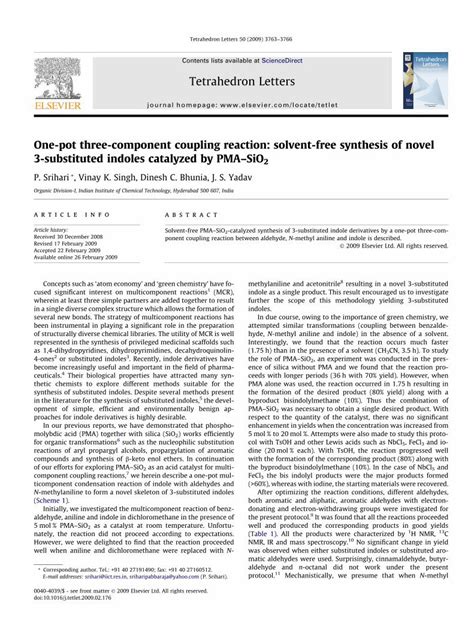 Pdf One Pot Three Component Coupling Reaction Solvent Free Synthesis