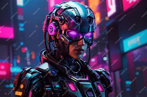 Premium Ai Image Cyberpunk Robot Neon Background