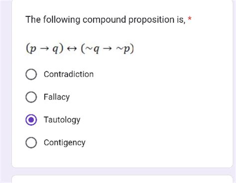 The Following Compound Proposition Is P→q↔∼q→∼pcontradictionfall