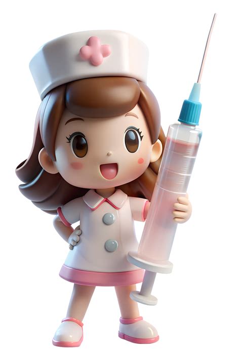 Anime Style 3d Cute Woman Wearing A Nurses Uniform Her Hand Holding