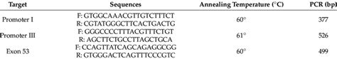 Pcr Primers Used To Sequence Promoter I Promoter Iii And Exon 53 In Download Scientific