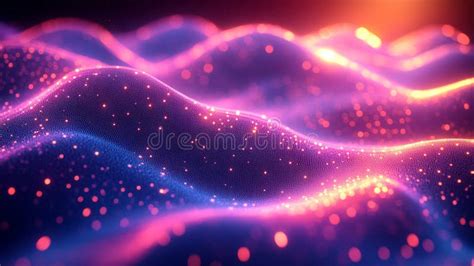 Abstract Glowing Pink And Purple Waveforms With Particles Digital Art Concept Stock