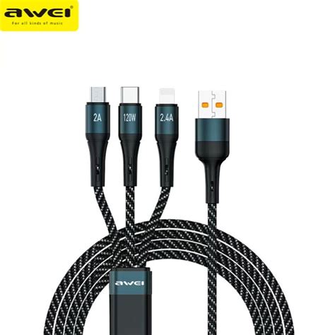 Awei Cl In Multi Fast Charging Quick Charge Cable W Light Ning Micro Usb And Type C