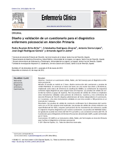 Pdf Diseño Y Validación De Un Cuestionario Para El Diagnóstico