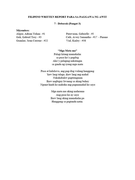 Filipino Written Report Para Sa Paggawa Ng Awit Pdf