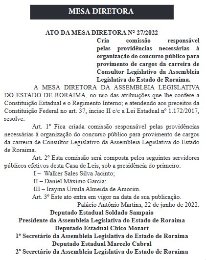 Concurso Ale Rr Comissão Formada Para Novo Edital Confira Direção