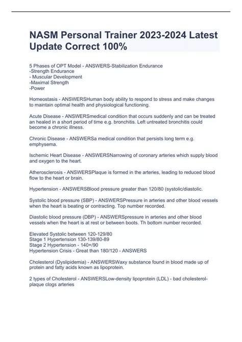 NASM Personal Trainer Latest Update Correct 100 NASM Stuvia US