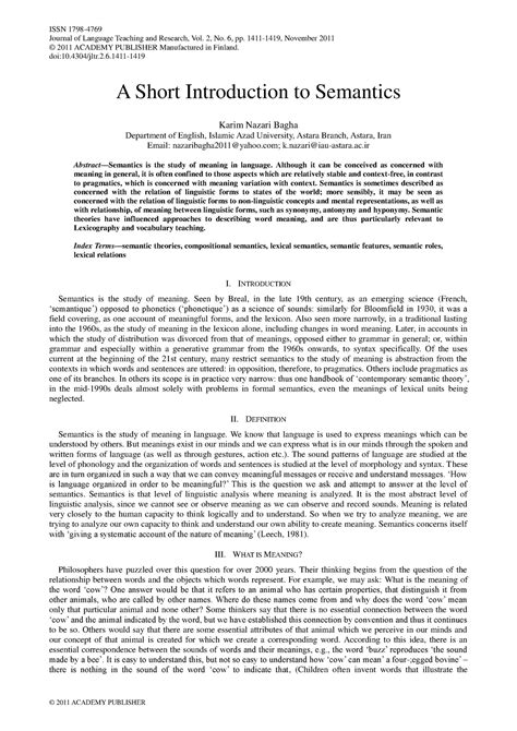 Semantics 2 Issn 1798 Journal Of Language Teaching And Research Vol
