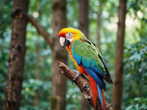 A Parrot Is Sits On The Branch Of Tree In The Forest Ai Generated