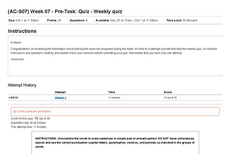 AC S Week Pre Task Quiz Ingles IV Results Instructions Studocu