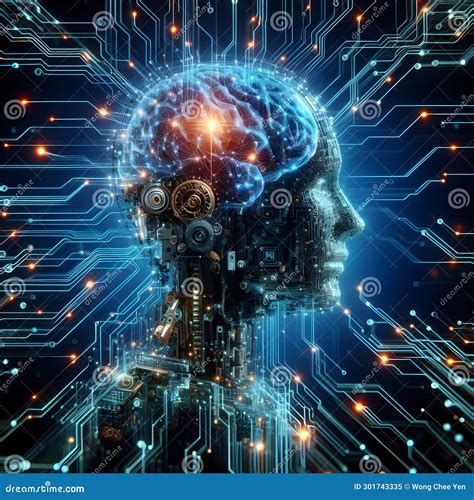 Artificial Intelligence Robot Brain Electronics Connections Dark