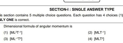 SECTION I SINGLE ANSWER TYPE Is Section Contains Multiple Choice Ques