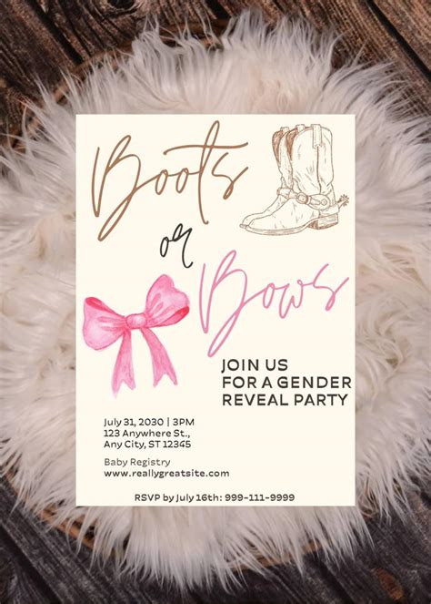 Boots Or Bows Gender Reveal Invitation Western Party Digital