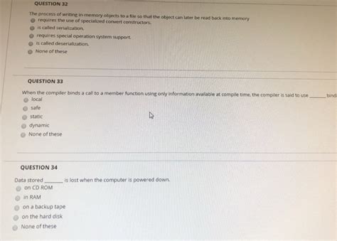 Solved Question 32 The Process Of Writing In Memory Objects
