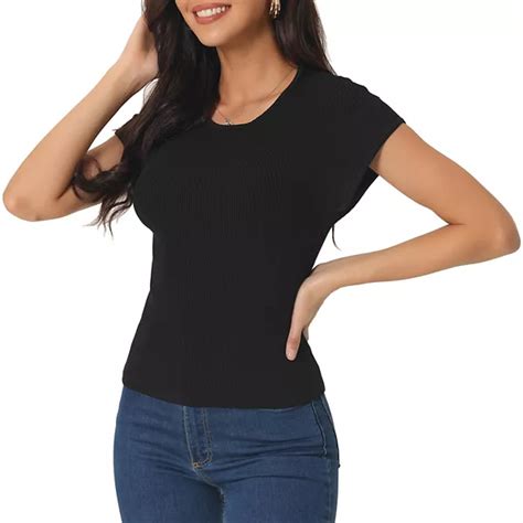Womens Casual Cap Sleeve Knit T Shirts Crewneck Basic Summer Tops Slim