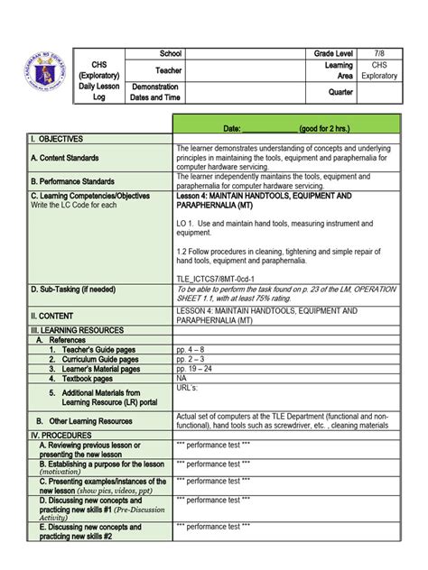 Dll Chs G7 8 5 Performance Task Pdf Learning Education Theory