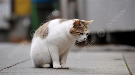 보도에 앉아 흰색과 노란색 고양이 외로운 얼굴로 뒤돌아보는 고양이 고화질 사진 사진 고양이 배경 일러스트 및 사진 무료 다운로드 Pngtree