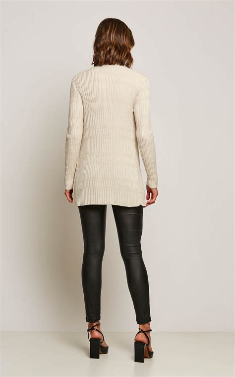 Casaco Aberto Tricot Canelado Branco Infini Fashion