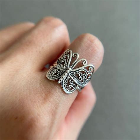 Silver Butterfly Rings Etsy