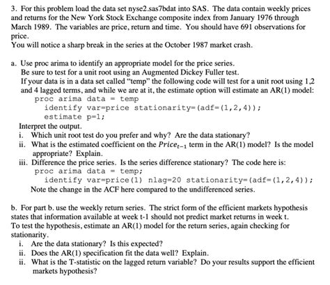 Solved For This Problem Load The Data Set Nyse2sas7bdat