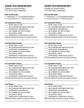 Peer Evaluation Form By TGScience TPT