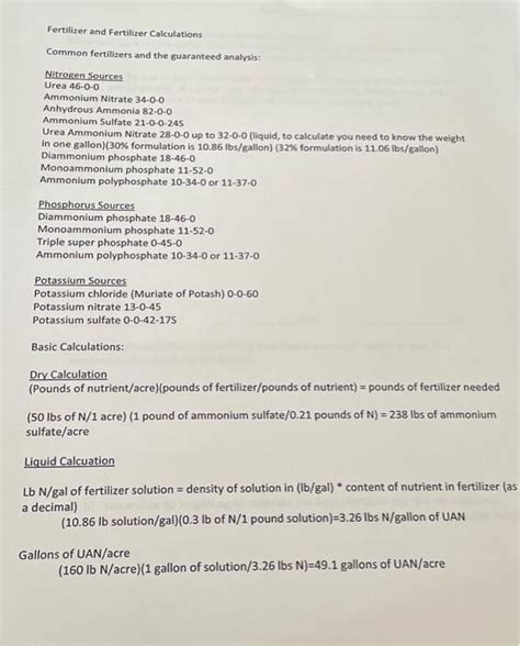Solved Fertilizer And Fertilizer Calculations Common